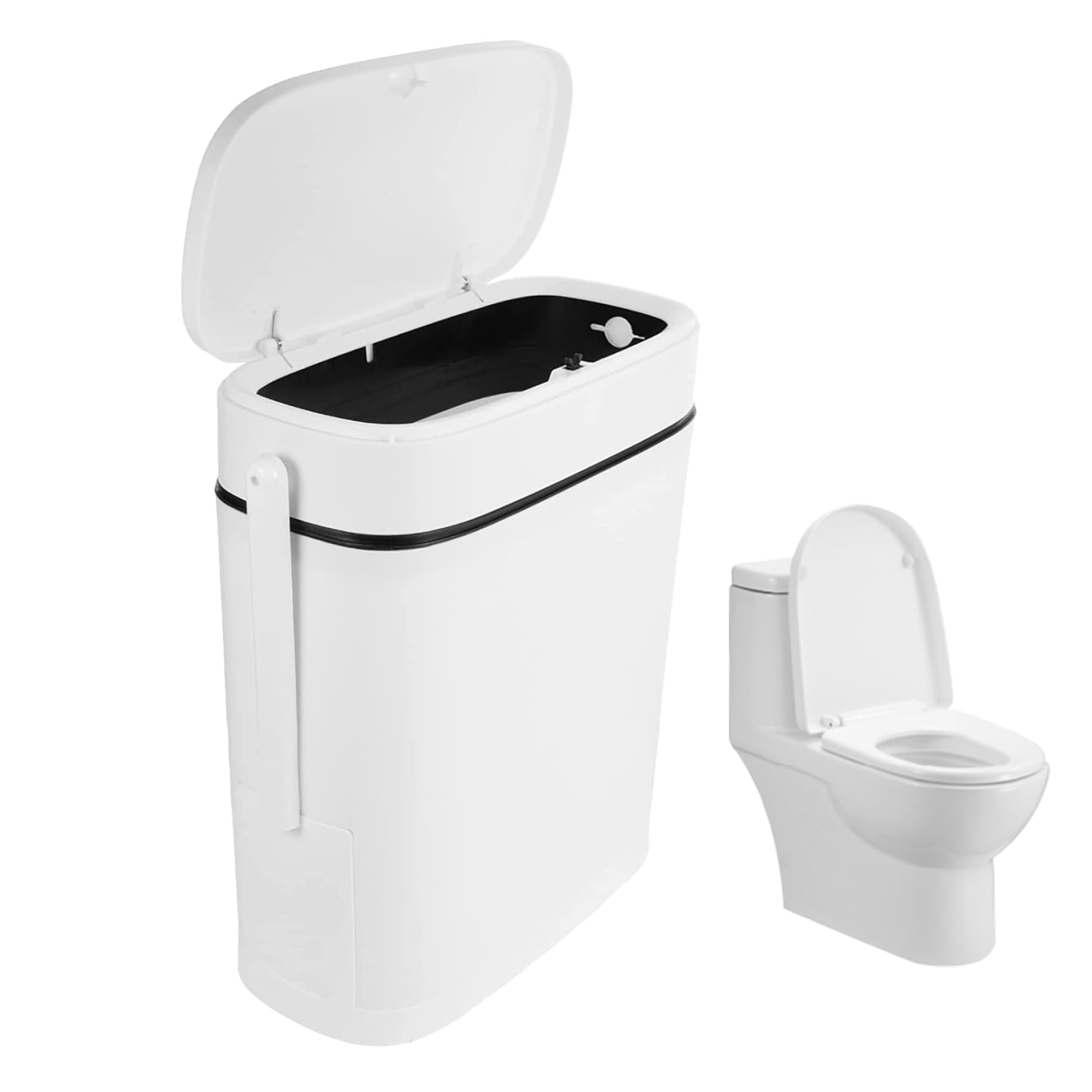 NewGtuizi Bathroom Trash Can|Bathroom Bin with Toilet Brush Holder 14L Slim Trash Can White Wastebasket Garbage Bin with Press Top Lid for Kitchen