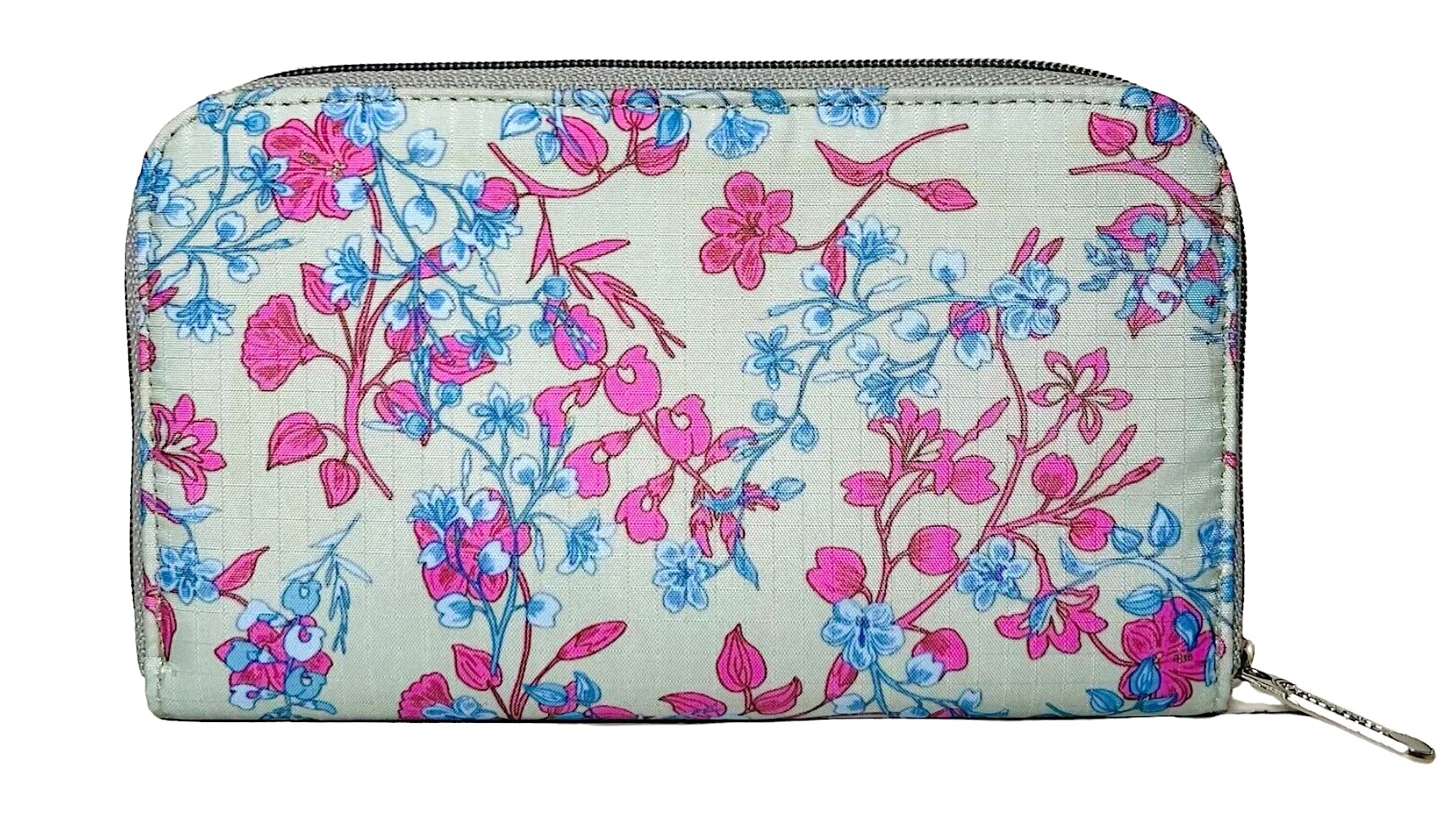 LeSportsac Laelia Mint Lily Wallet, Style 6506/Color F427, Celadon Mint Green Bag w Raspberry Pink & Periwinkle Blue Laelia Orchids