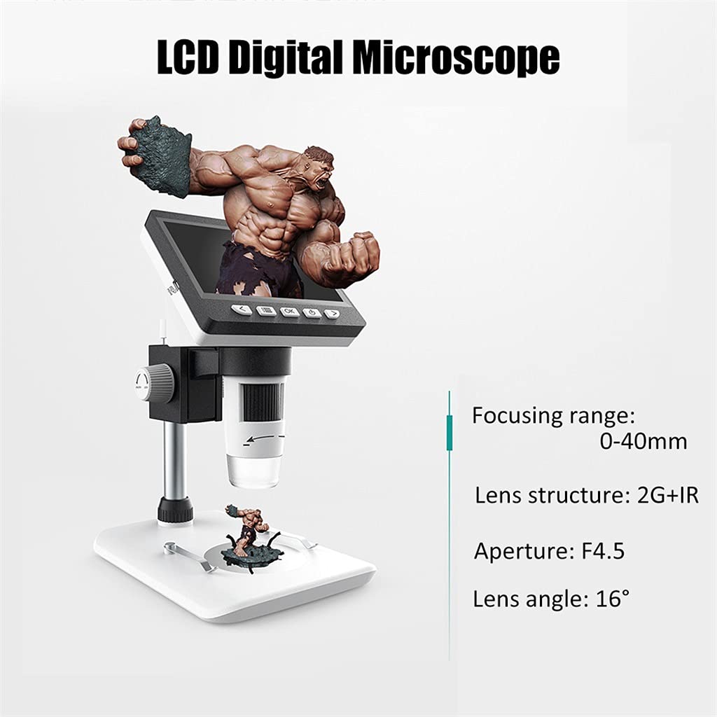 LXXSH Multifunction Digital LCD Desktop Microscope Portable 4.3 inches Electronic Biological Microscope Dual Power Supply Mode