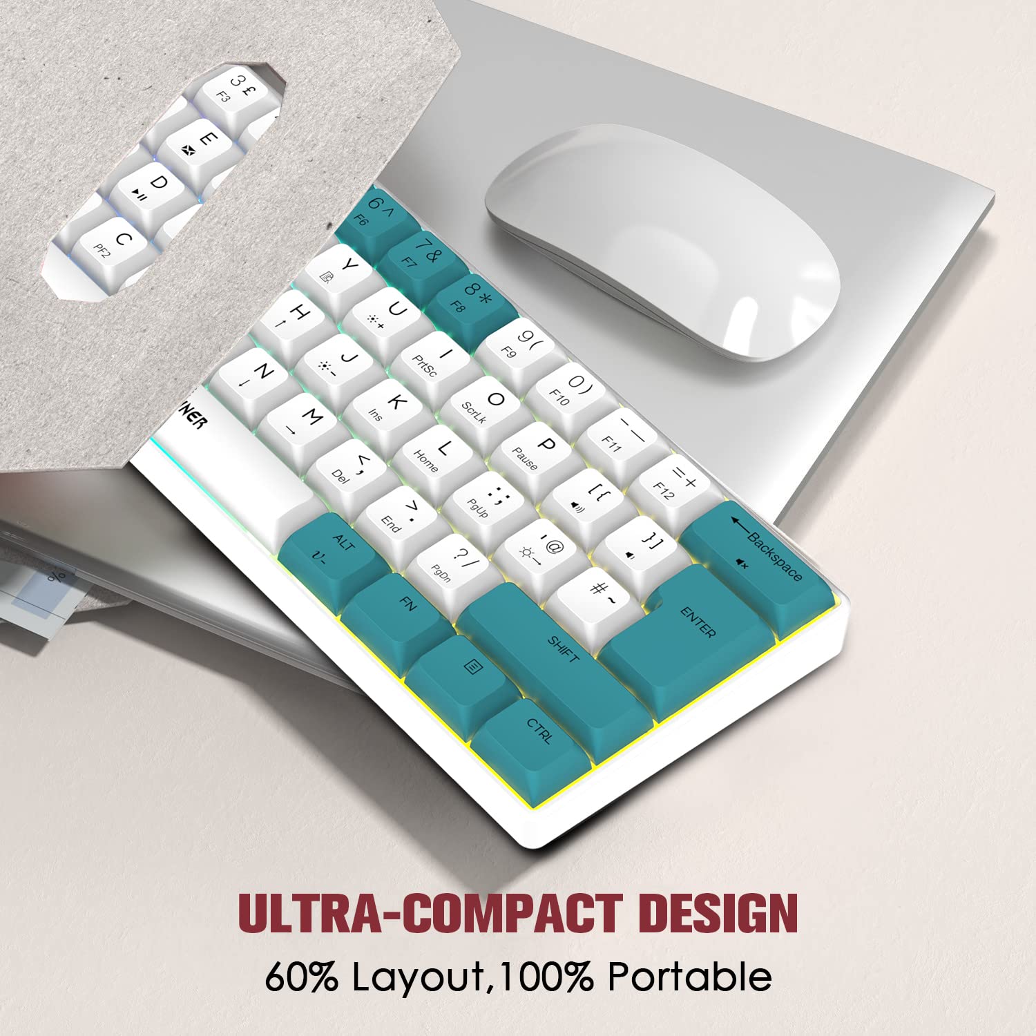 MAGIC-REFINER 60% Wired Mechanical Gaming Keyboard and Mouse Combo, Ultra-Compact 62 Keys RGB Backlit Red Switch Computer Keyboard with PBT Keycaps,12000DPI Lightweight Mouse for PC/Mac Gamer