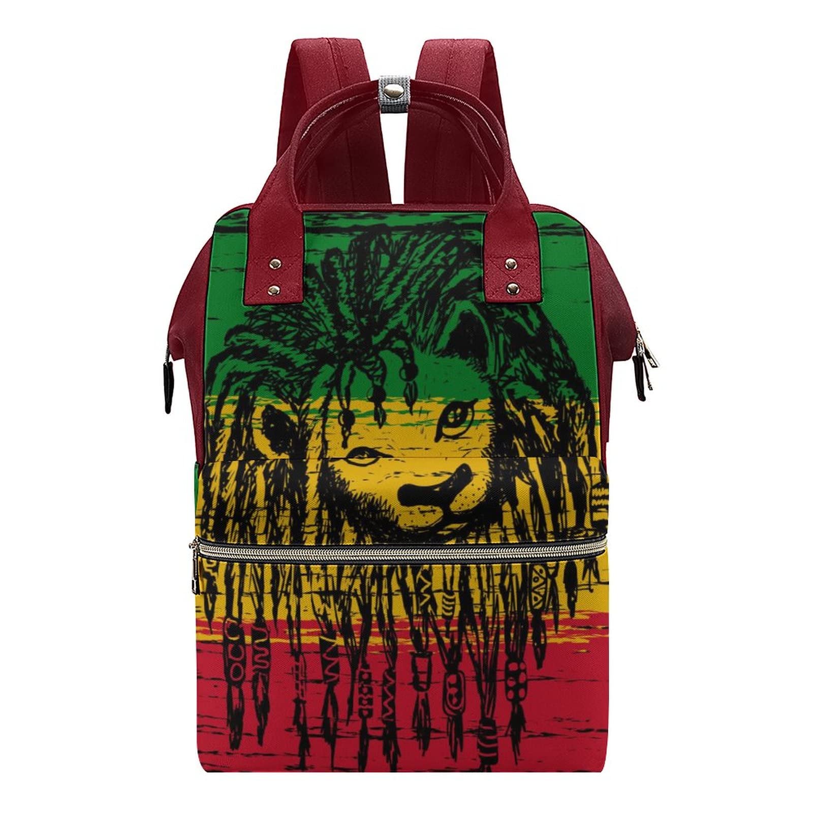 Lion on Jamaica Flag Diaper Bag Backpack Large Capacity Mommy Bags Multifunction Nappy Bag Travel Back Pack Red-Style