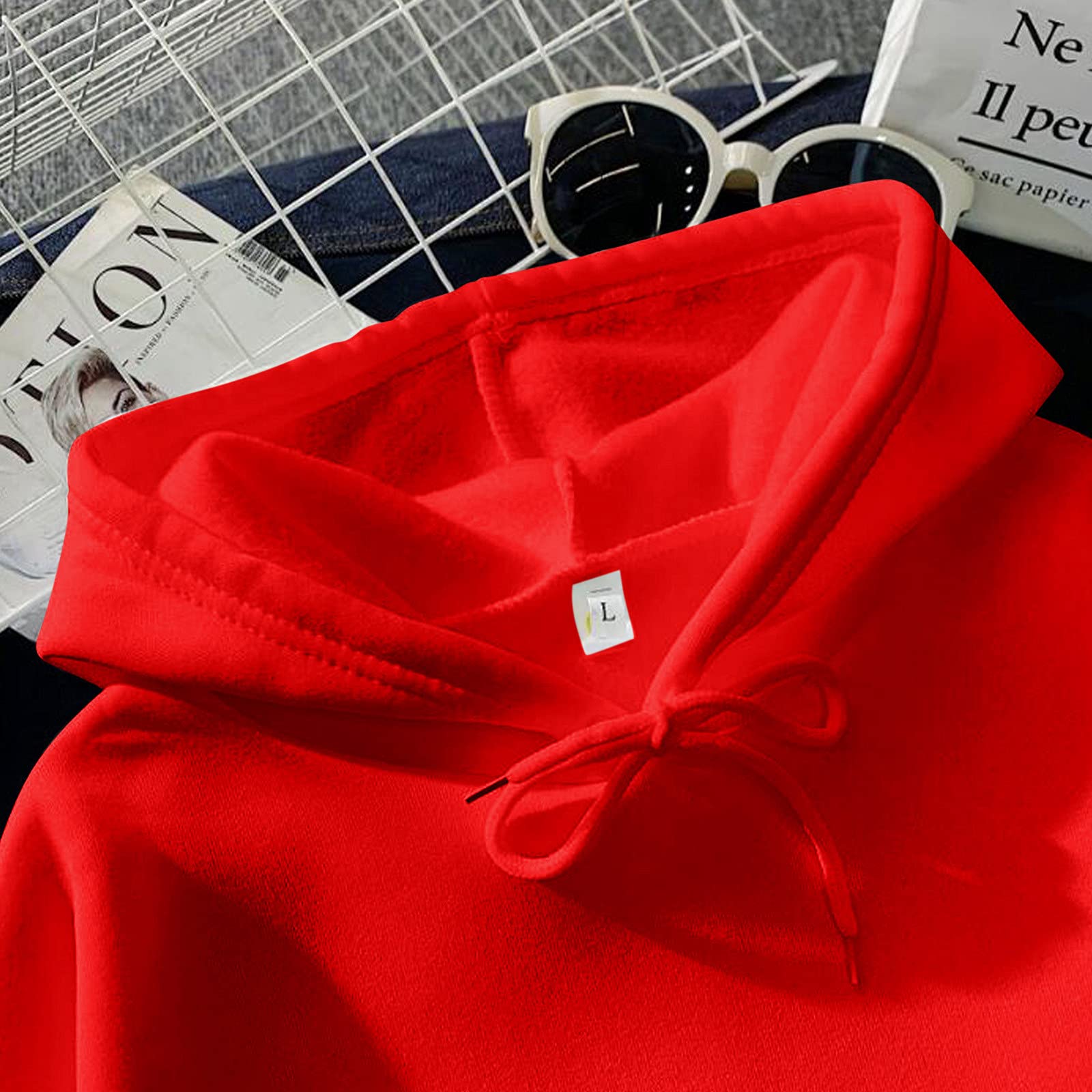 KUAILEYA Anime Hoodie Women's Casual Long Sleeve Cutout Print Hoodie Pullover Drawstring Sweatshirt Top, B5-red, Large