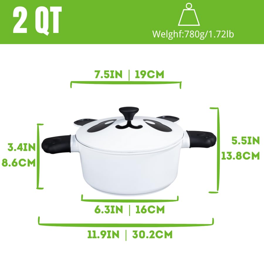 Panda-Shaped Nonstick Casserole Pot with Aluminum Lid, 7-Inch, 2QT Capacity, Double Handle, Compatible with All Cooktops β Cute and Functional for Home and Restaurant Use, PFOA Free
