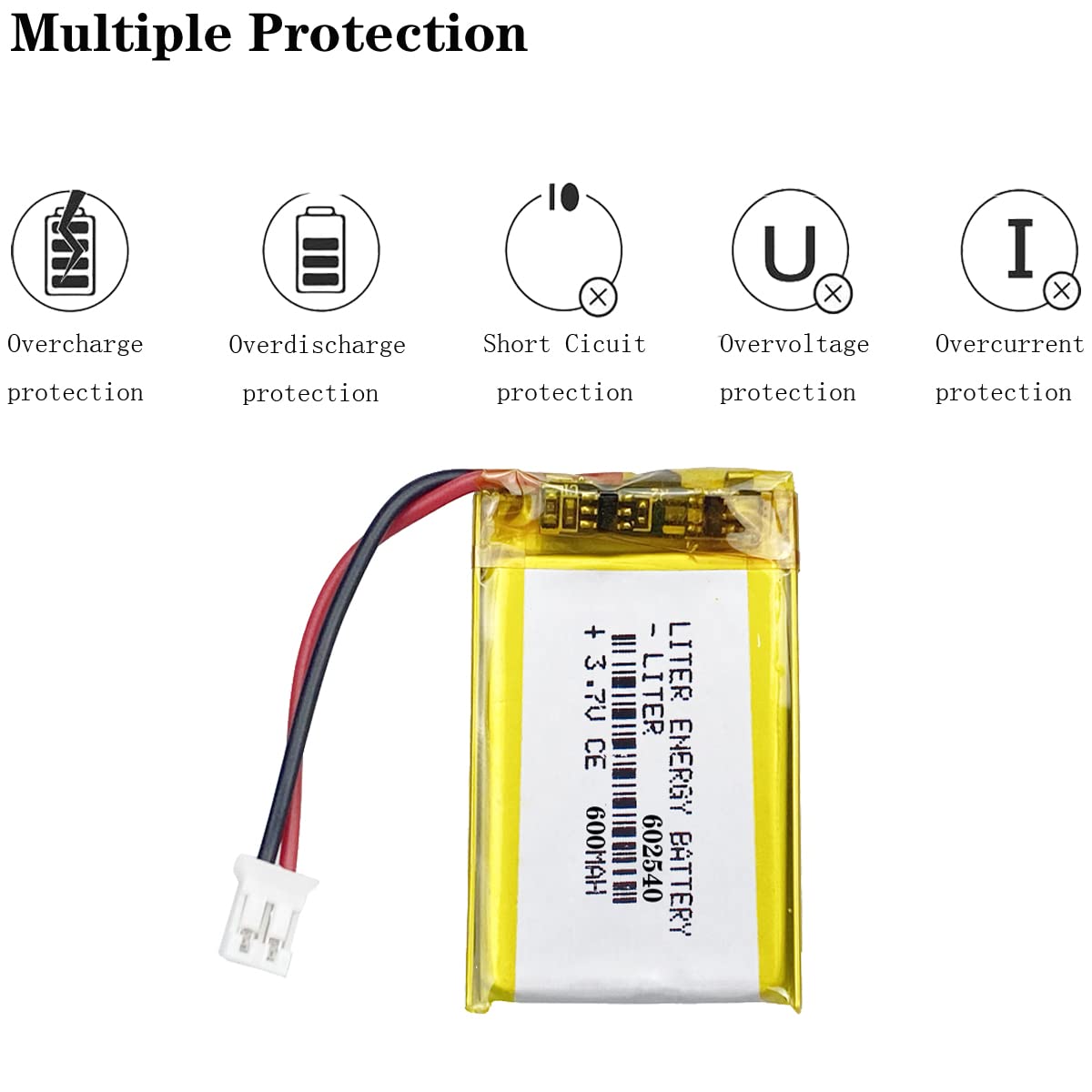 Liter Energy Battery 3.7V Lipo Battery 600mAh Rechargeable Lithium ion Polymer Battery 602540 Lithium Polymer ion Battery with JST Connector