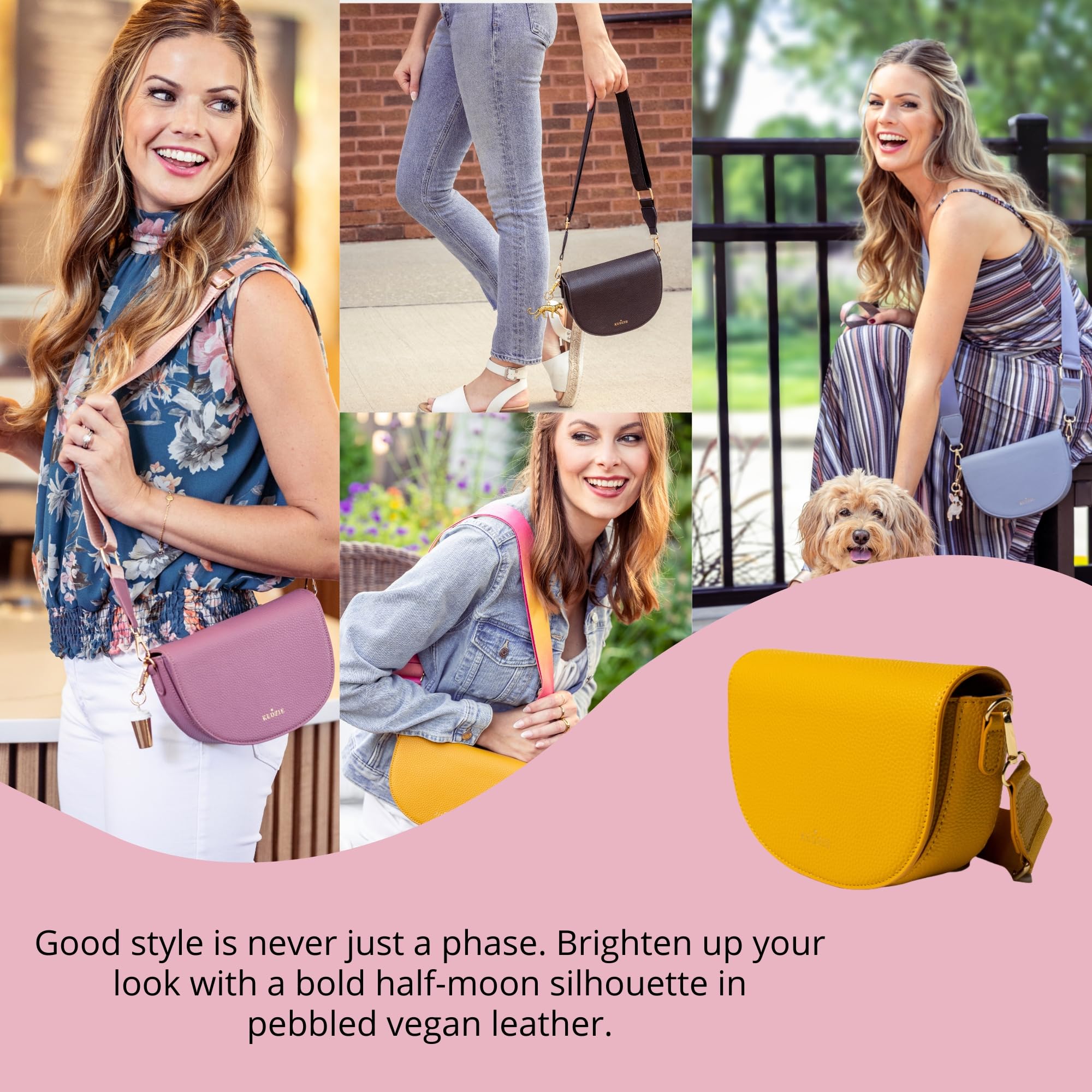 KEDZIE Luna Crossbody Bag Shoulder Purse with Removable Strap Messenger Bag for Women, Girls - Black