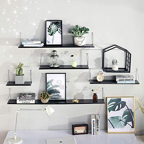 PIBM Stylish Simplicity Shelf Wall Mounted Floating Rack Shelves Retro Solid Wood Iron Art Bookshelf Storage Tv Wall Living Room Clothing Store,4 Sizes, Black , 60x15cm