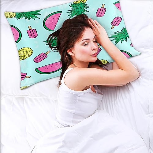 Pineapple Watermelon Popsicle Satin Pillow Cases Silk Satin Pillowcase for Hair and Skin Standard Set of 2 Super Soft Silk Pillowcase with Envelope Closure (20x26 in)