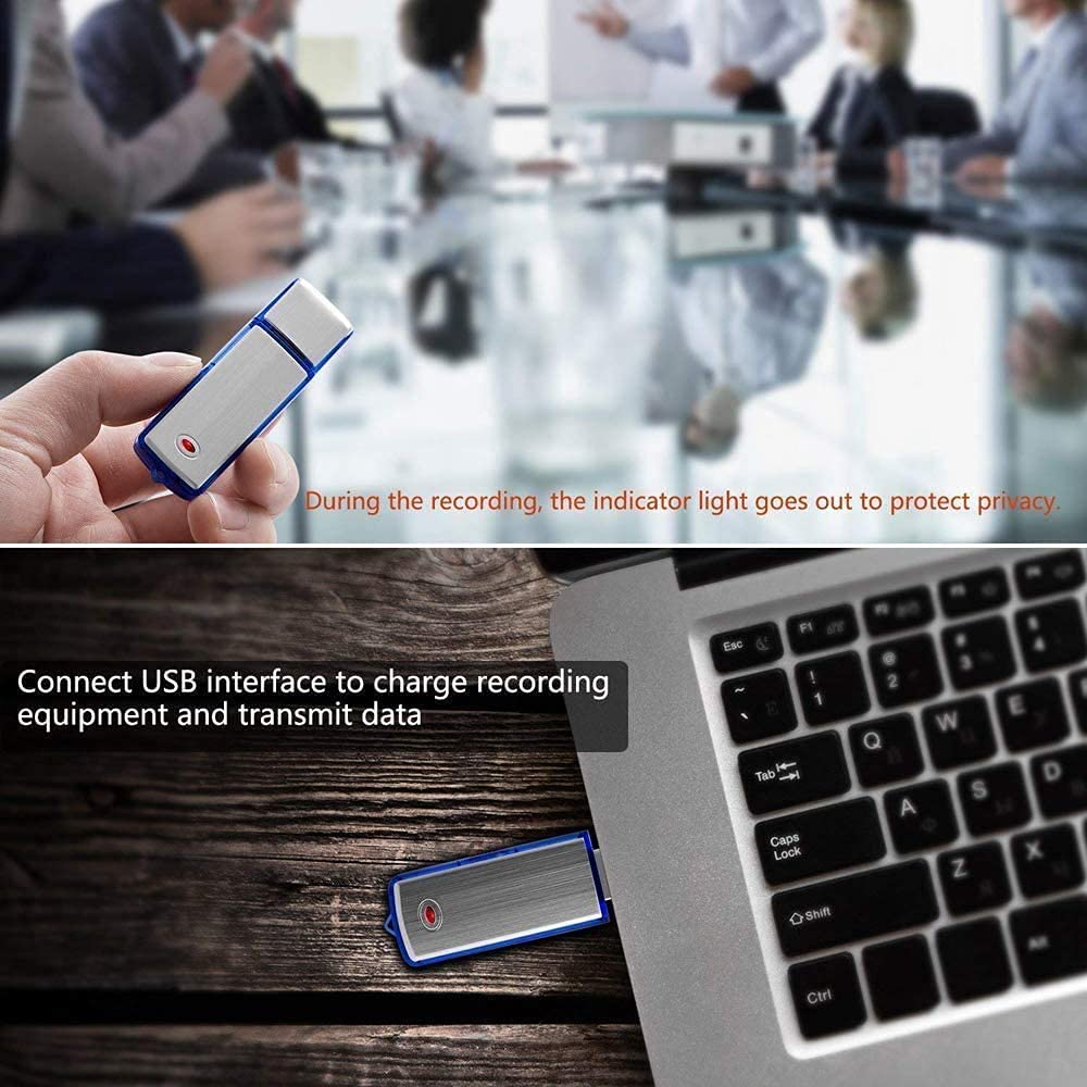 Mini Digital Voice Recorder 16GB USB Flash Drive and Mp3 Function HD Lossless Noise Reduction AI Smart Voice Recorder Flash Drive for Lectures Meetings Interviews and Transfer Files (Blue Edge)