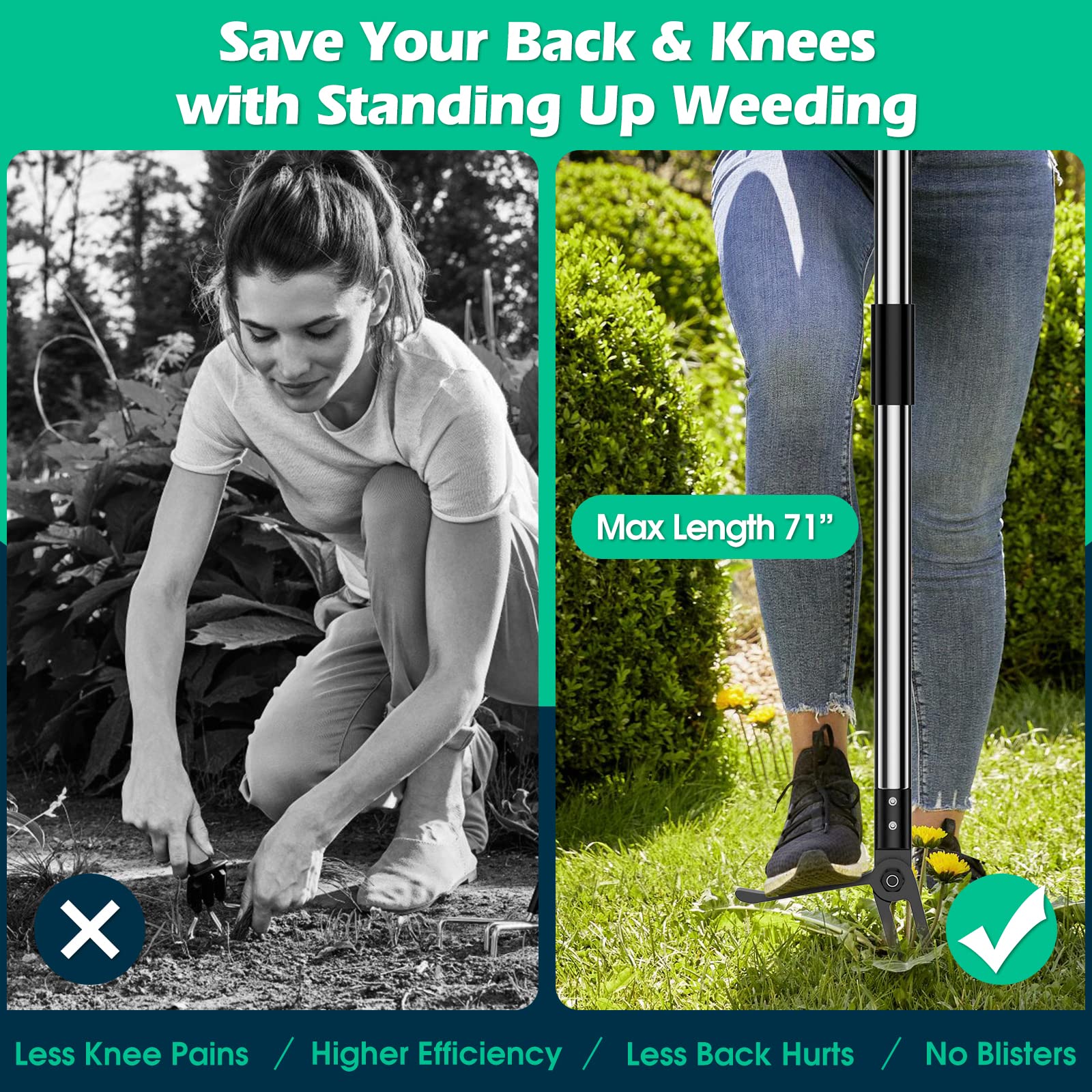Lilyvane Weed Puller Tool,71inch Adjustable Stand Up Weed Puller Long Handle,Stand Dandelion Digger Puller, Ergonomic Standing Weeding Puller Tool Weed Picker for Garden Lawn Farmland Yard
