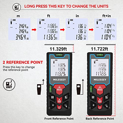 Laser Measure 130ft, MiLESEEY S2H Laser Tape Measure with 2 Bubble Levels, ±1/16IN Accuracy, Laser Measurement Tool for Area Measurement,Volume and Pythagoras, 2" LCD Backlit Laser Distance Measure