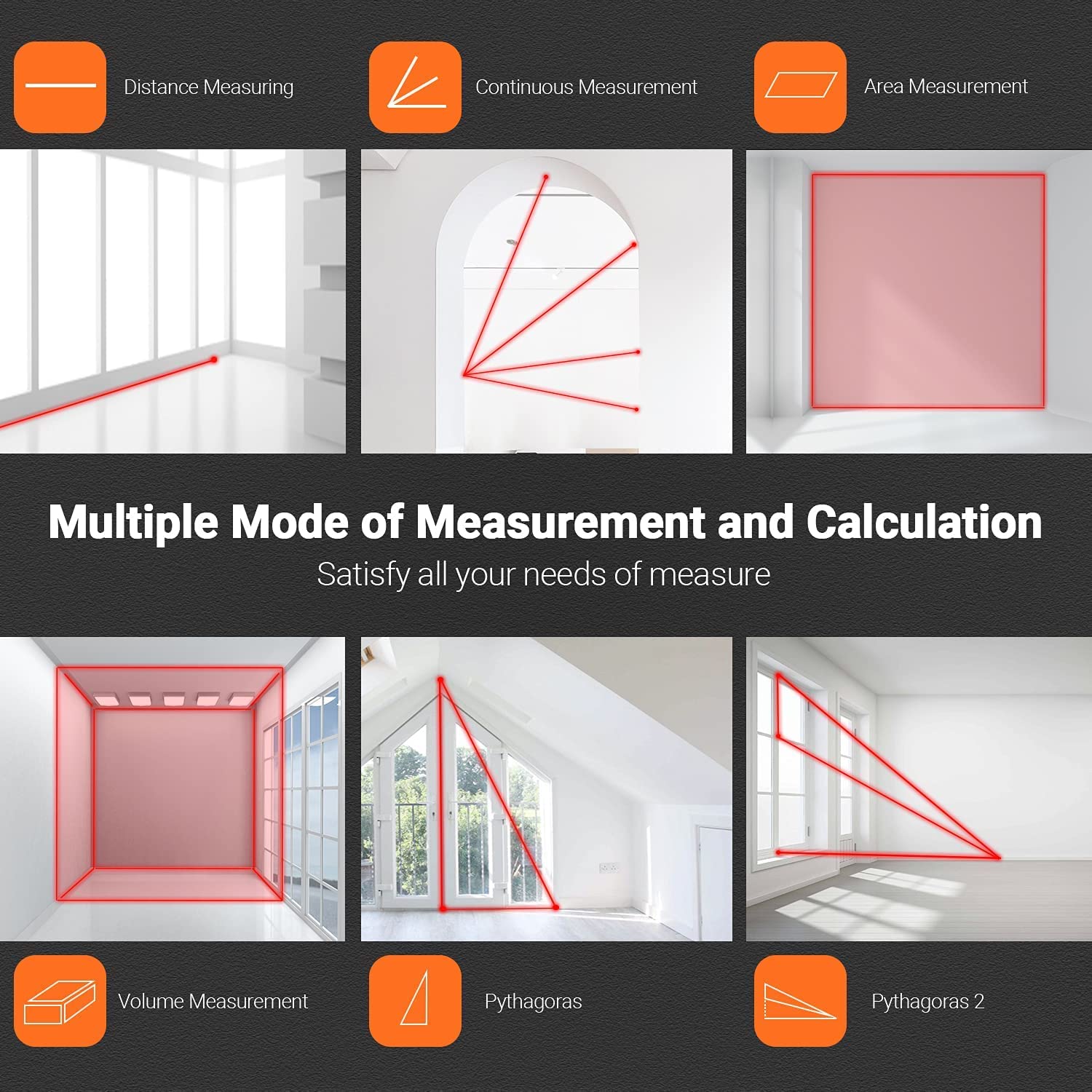 Laser Measure Mute Distance with 2 Bubble Levels, Measure Distance, Area and Volume HD50