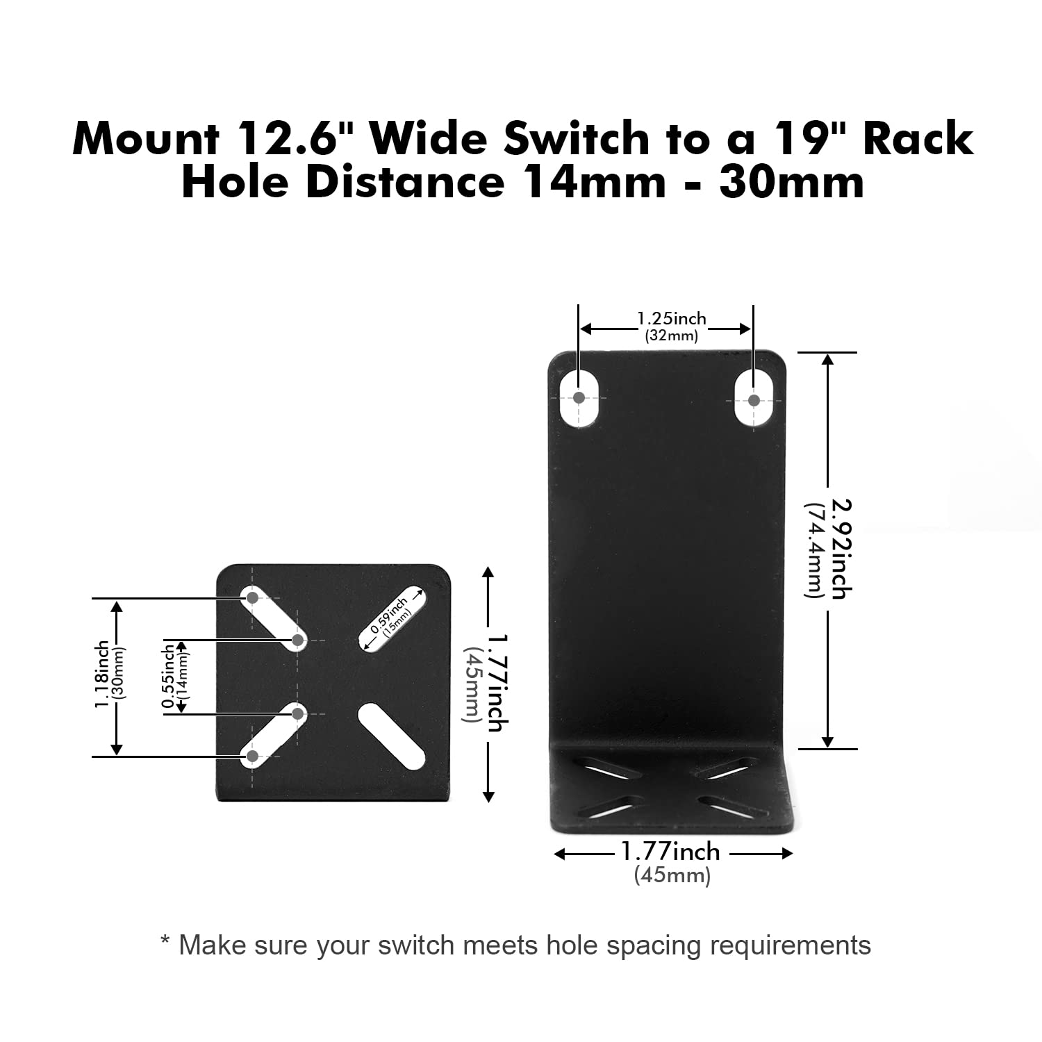 MokerLink Rack Mount Kit for 12.6 inch Switches, Adjustable Hole Distance 14-30mm, Mount a 12.6 Wide to a 19 Equipment Rack, Compatible for Netgear, Cisco, D-Link, TRENDnet, Dell 12.6 inch Products