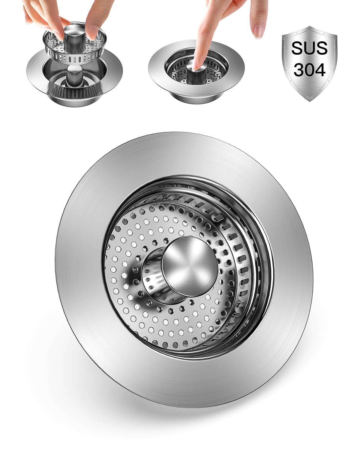 Nathlafu Upgraded 3 in 1 Kitchen Sink Drain Strainer Stopper, 304 Stainless Steel Pop Up Kitchen Sink Stopper, Anti-Clog Kitchen Sink Bounce Core Strainer Basket Filter for Standard 3-1/2 inch Drain