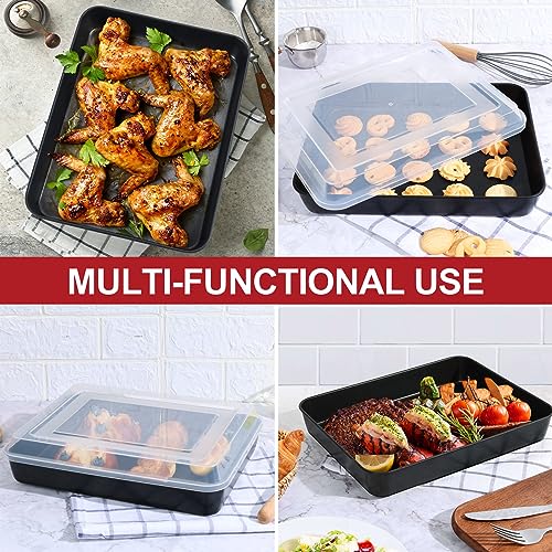 P&P CHEF Baking Pans with Lids Set, 9.7 x 12.5 Inch Rectangular Cake Baking Pan for Lasagna Brownie Bread, Stainless Steel Core & Nonstick Surface, Oven & Freezer Safe, 4Pcs - 2 Pans & 2 Lids