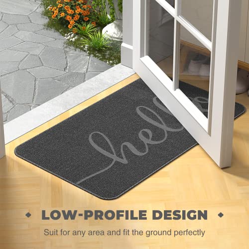 MatEssenz Front Door Mat, Durable Hello Door Mat Outdoor, Resist Dirt Welcome Mat for Shoes Scraper, Low Profile Indoor Door Mats, Doormat for Entrance, Garage, High Traffic Area(17X30, Grey)