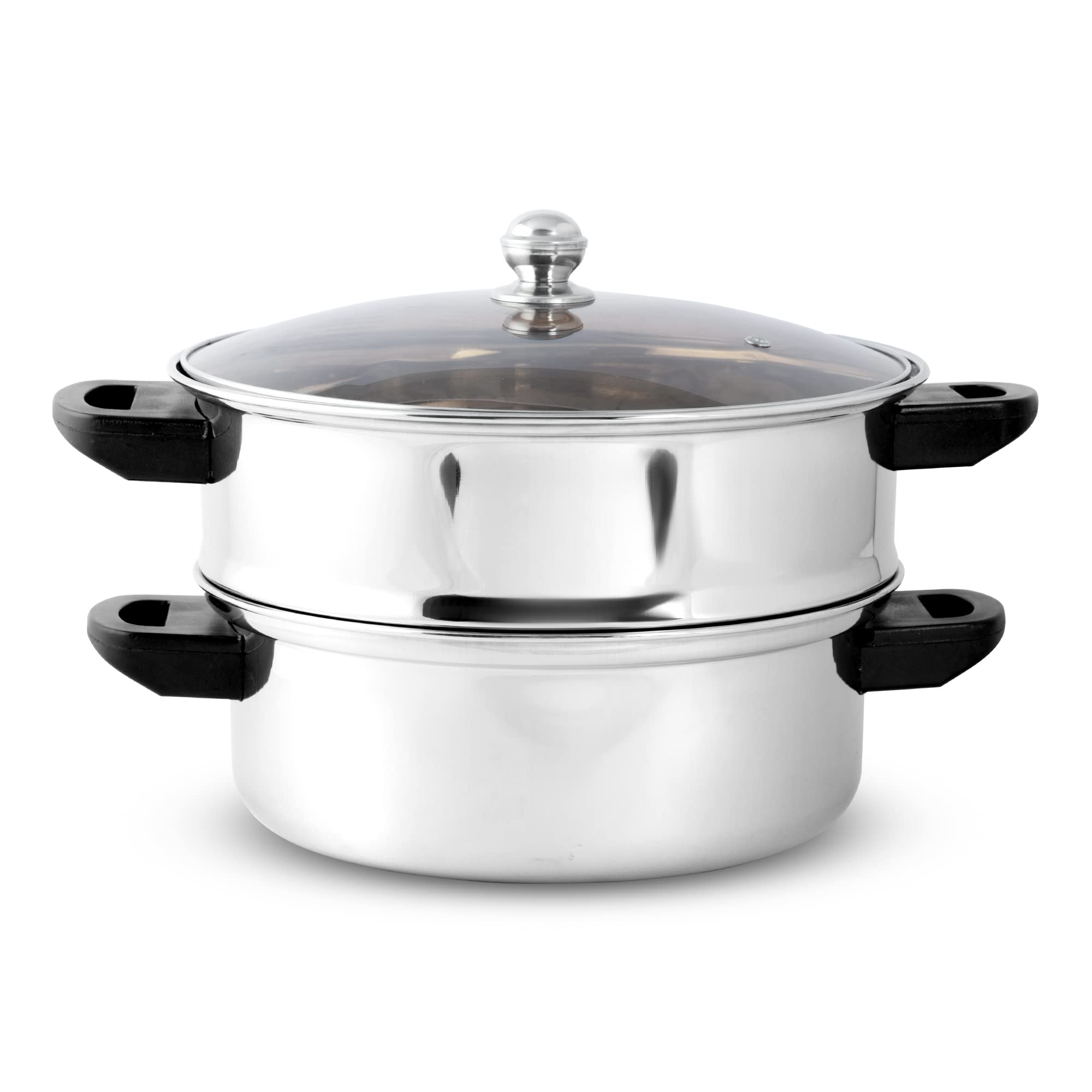 KSJONE Heavy Duty Stainless Steel 3 Piece Steamer Pot Set Includes 4 Quart Cooking Pot, 4 Quart Steamer Insert and Vented Glass Lid, Stack and Steam Pot Set for All Cooking Surfaces