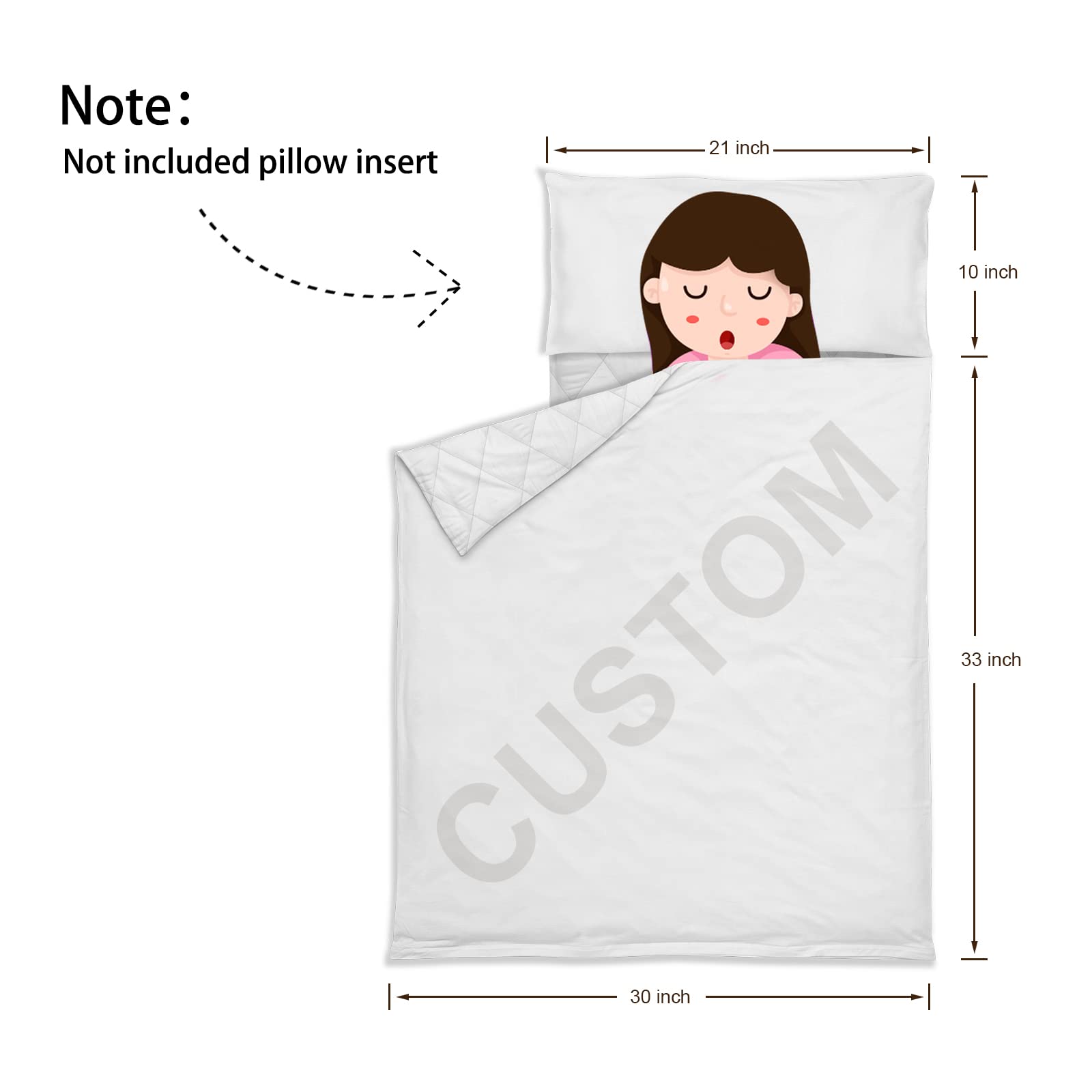 Personalized Toddler Nap Mat with Logo/Text for Preschool Daycare, Custom Name Kids Sleeping Bag with Pillow Case and Blanket Quilt, Customized Napping Mats Slumber Bags for Boys Girls Children