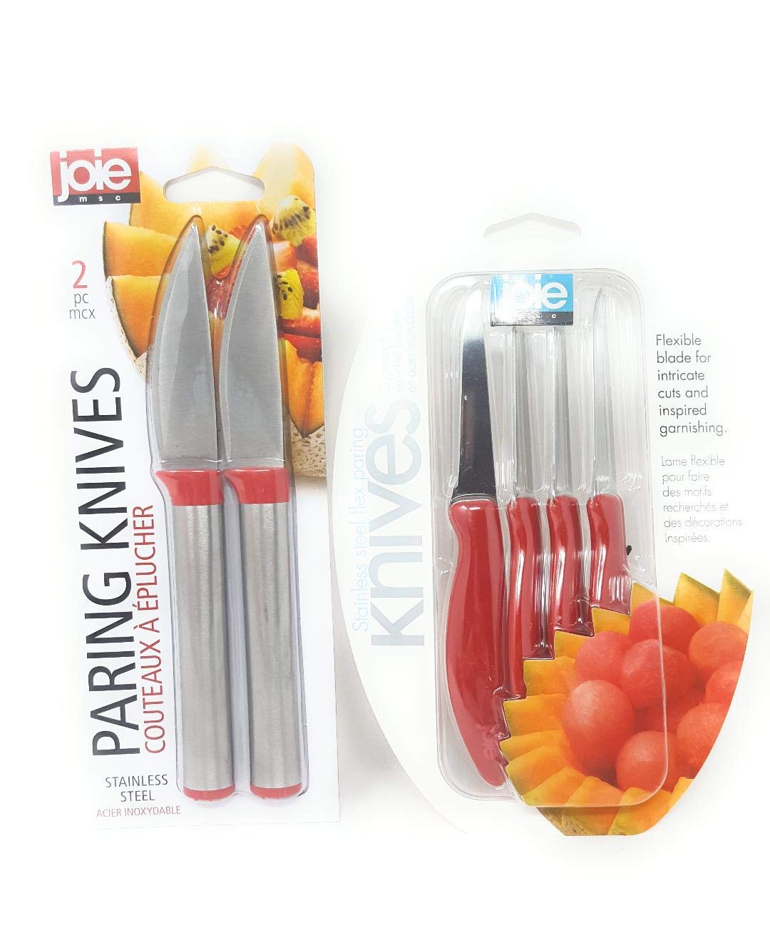 Joie Paring Knives Bundle with Joie Stainless Steel Flex Paring Knives (Assorted Colors)