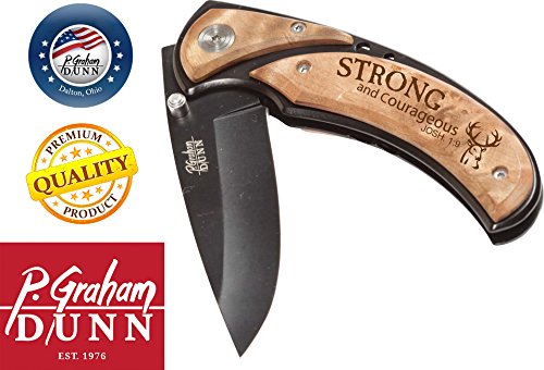 P. Graham Dunn Inspirational Sharp-Edge Metal Finished Christian Pocket Knife - 3 Inch Blade (Strong and Courageous)