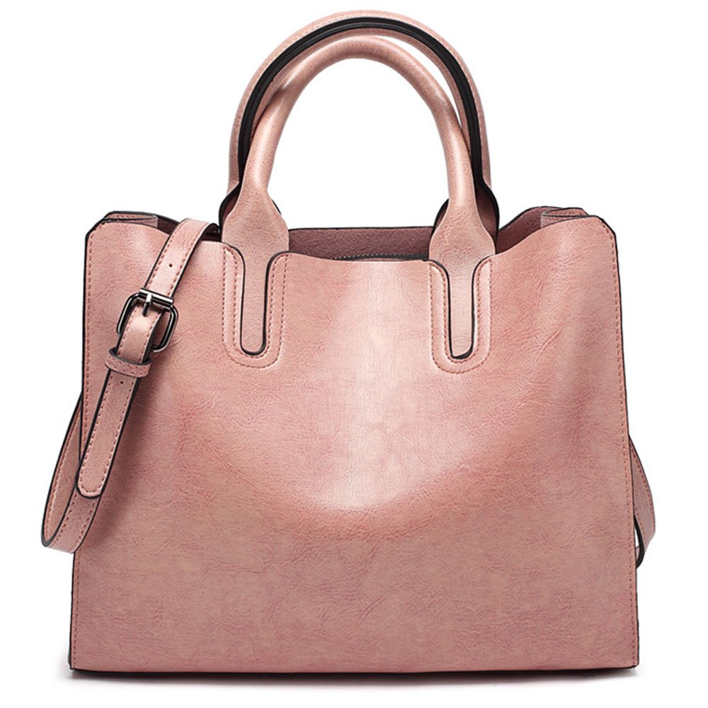 FiveloveTwo Womens Ladies Vintage Solid Color Handbags and Purses PU Leather Top-handle Satchel Hobo Crossbody Totes Shoulder Bags Pink