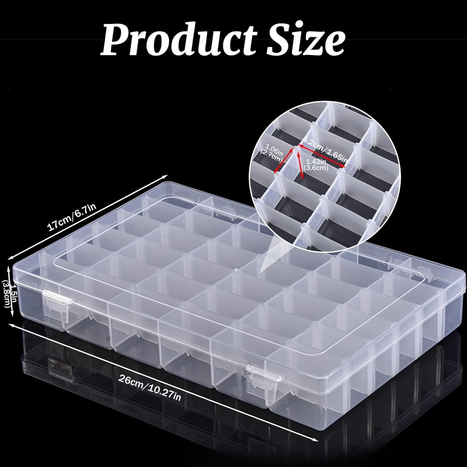 MdakeGo 5 Pack 36 Grids Clear Plastic Organizer Box Container, Small Craft Storage with Adjustable Dividers, Fishing Tackle Box Organizer for Beads Art DIY Crafts Jewelry Screw