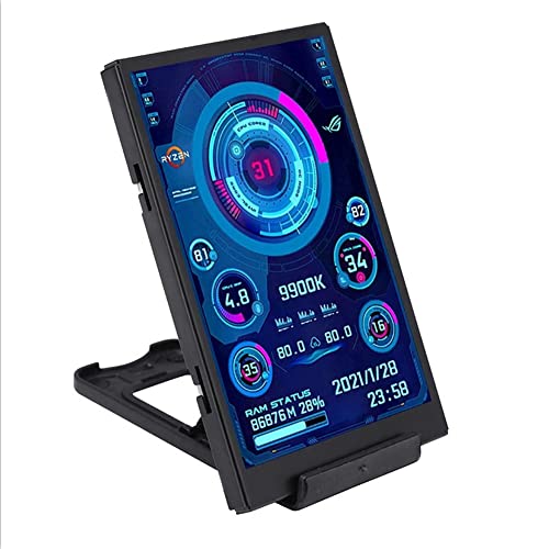 MAKIVI 1 Set Computer Monitor Computer Secondary Screen for Mini ITX Case 3.5 Inch IPS CPU GPU RAM HDD Monitoring USB Display AIDA64 Black