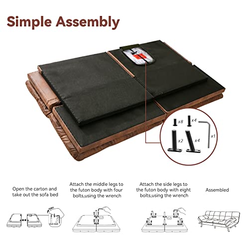 Opoiar, Memory Foam Loveseat, Modern Sleeper Couch Futon Sofa Bed, 71"X33"X31.5", Brown
