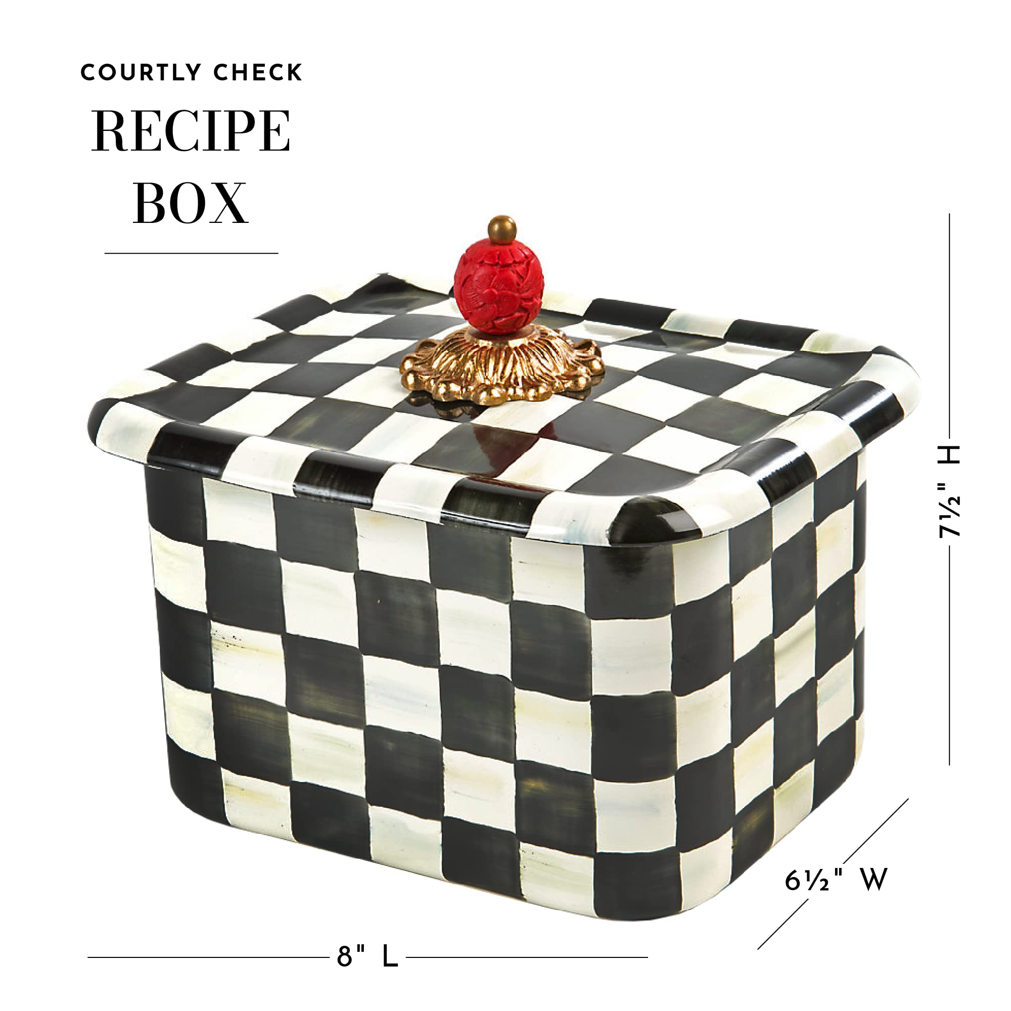 MACKENZIE-CHILDS Royal Check Enamel Recipe Box, Cute Recipe-Card Box