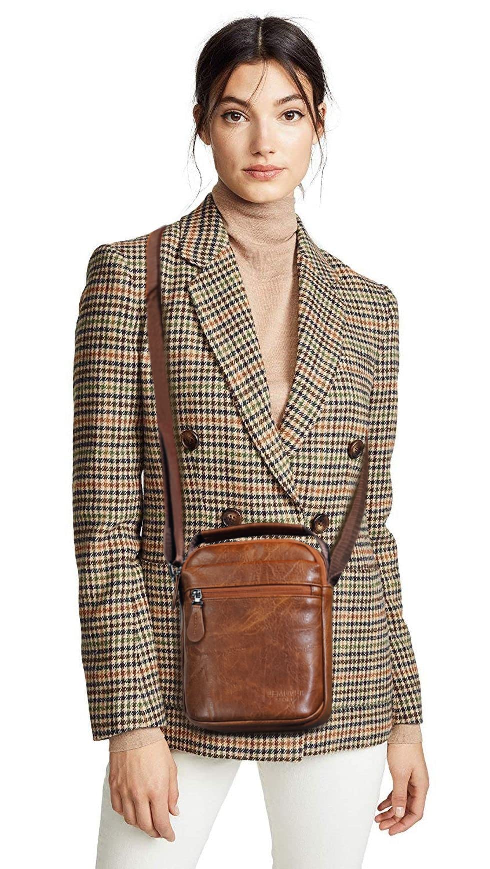 Lemuvlt Crossbody Bag for Men Women with RFID Wallet,Small Size Zipper Pocket&smoothly Leather Man Purse(Small Brown with RFID)