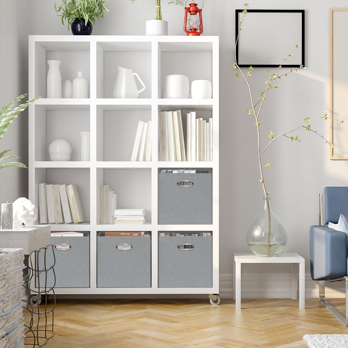 Storage Cube Basket Bins, Foldable Storage Boxes with Handles for Organization Shelf Closet, 12x12x12, Pack of 2, Beige