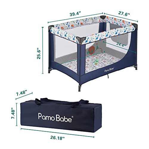 Pamo Babe Portable Crib with Mattress,Foldable Baby Playpen with Carry Bag (Blue)