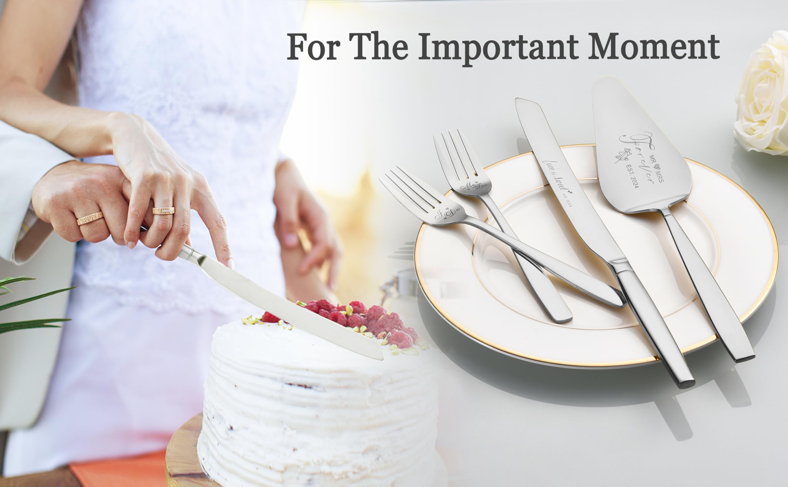 Parihy Wedding Cake Cutting Set, Sliver Wedding Cake Knife and Server Set 2024 with Forks, Mr and Mrs Cake Cutting Set for Wedding, Engagements Anniversaries (Silver)