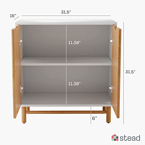 Stead Fluted Sideboard Storage Cabinet - Mid Century Modern Accent Cabinet with Doors - Great in Living Rooms, Bedrooms, and Entryways (White and Oak)