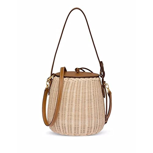 LIUZH Rattan Bucket Bag Women's Hand-held Woven Shoulder Bag
