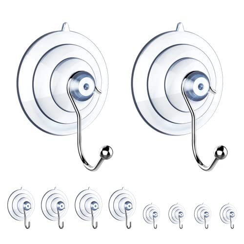 NileHome 10-Pack Suction Cup Hooks, Three Sizes PVC Suction Cups with Transparent Removable Reusable for Kitchen Window Bathroom and Many Types of Walls Doors