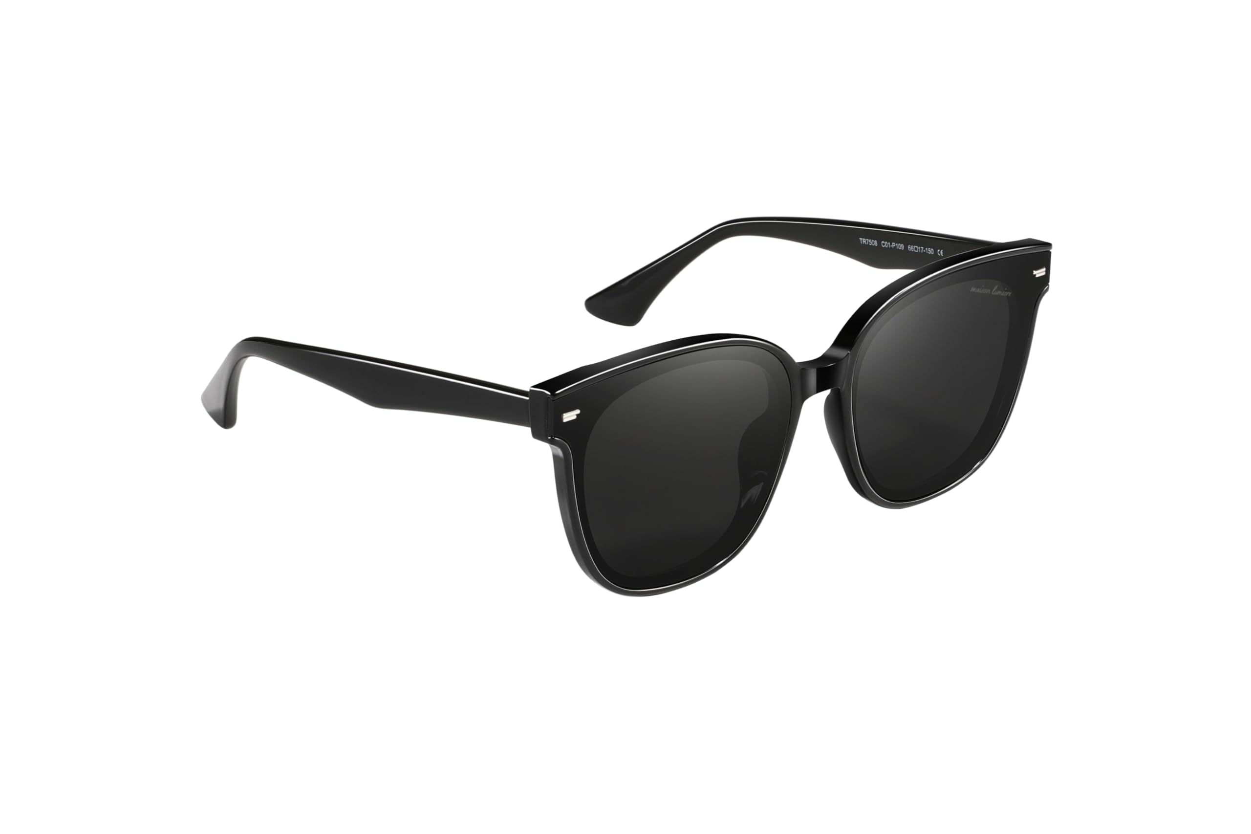 MAISON LUMIERE Korean Oversized Alternative Fit Retro Square Polarized Women Sunglasses Minimalist Style Low Bridge, Black