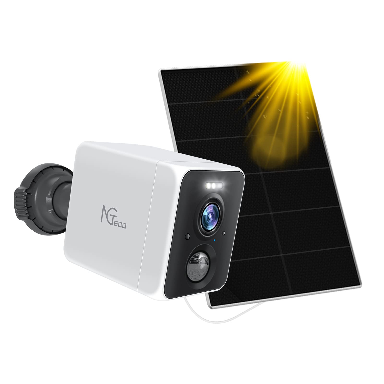 NGTeco Solar Camera Security Outdoor 2.5K FHD, 4MP Security Cameras Wireless Outdoor with PIR Motion Detection, 30 Days Free Cloud Storage, 2-Way Talk, IP65 Waterproof, Compatible with Alexa
