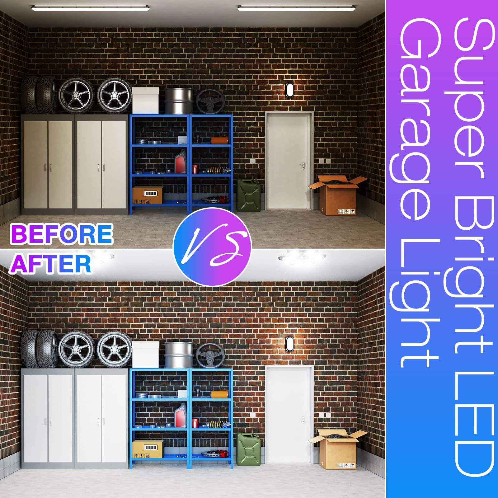 Retisee 6 Pcs LED Garage Lights 120w Deformable LED Garage Ceiling Lights with Adjustable Panels E26/E27 LED Garage Lights Bulb 12000lm Shop Lights for Garage Workshop Basement High Bay Light
