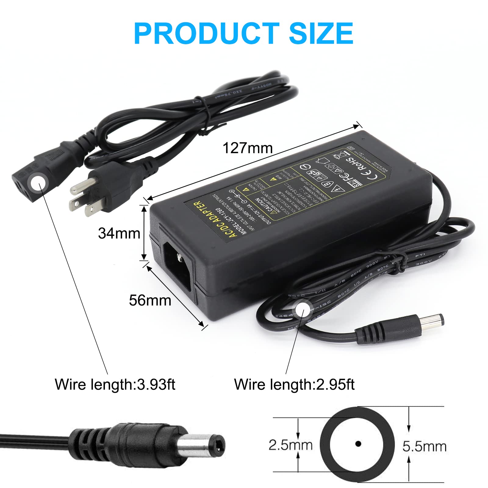 MALIGAZA 24V 5A Power Supply, Max 120W LED Driver Adapter Plug Transformers 100V~240V AC to DC Converter for 5050 3528 LED Strip Light 3D Printer CCTV Security System LCD Monitor
