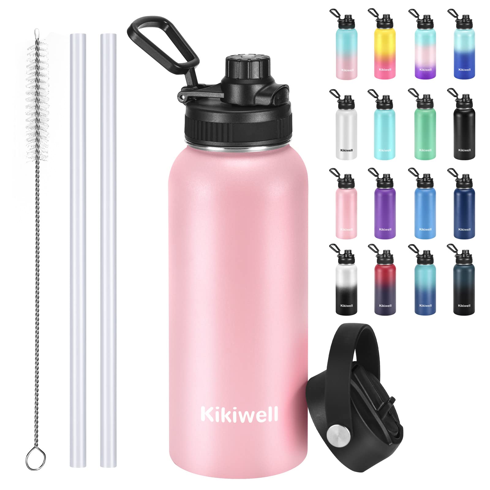 Insulated Water Bottle With Straw, Sports Water Bottle 1 Liter, Reusable Vacuum 18/8 Stainless Steel Flask Thermos, Modern Wide Mouth Double Walled Simple Mug, Keeps Hot and Cold (32 oz, Pink)