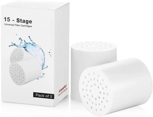 Pack of 2, 12-Stage Replacement Shower Water Filter Cartridges with Vitamin C for Hard Water - Compatible with Universal Shower Heads and Handheld Shower - Removing Chlorine, Heavy Metals, Sulfur Odor