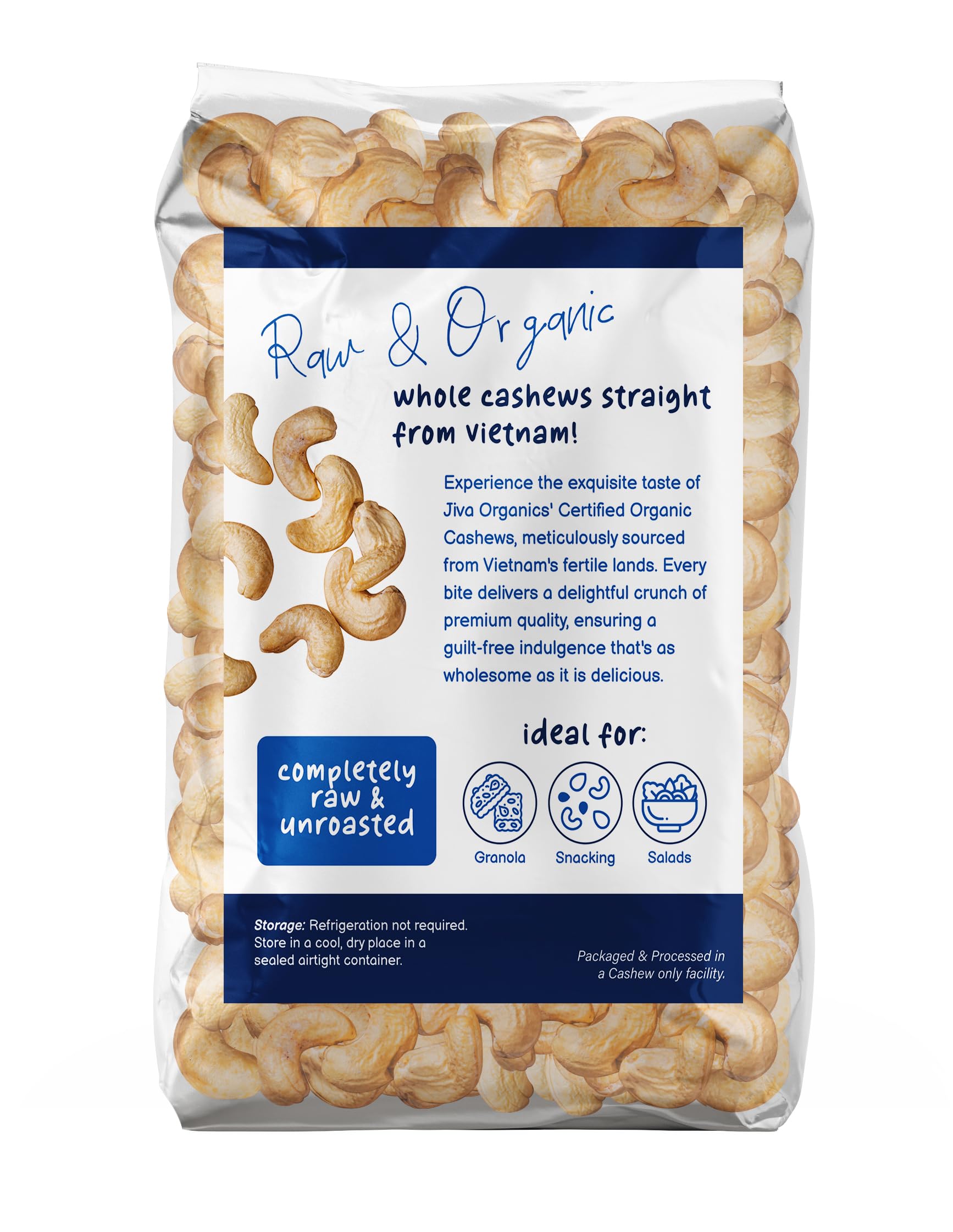 Jiva Organics Raw Organic Cashews (Whole) 2 Pound Bag