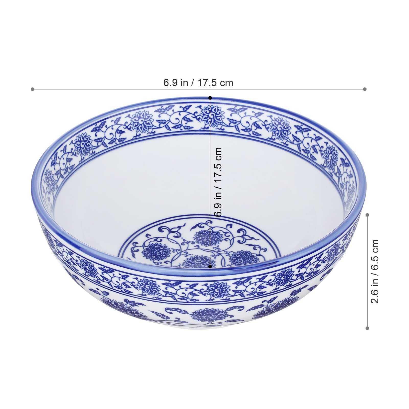 Kichvoe 6.8 * 2.6Inch Blue And White Porcelain Bowls Ceramic Asian Noodle Bowls Soup Bowls Chinese Rice Bowl For Home Restaurant