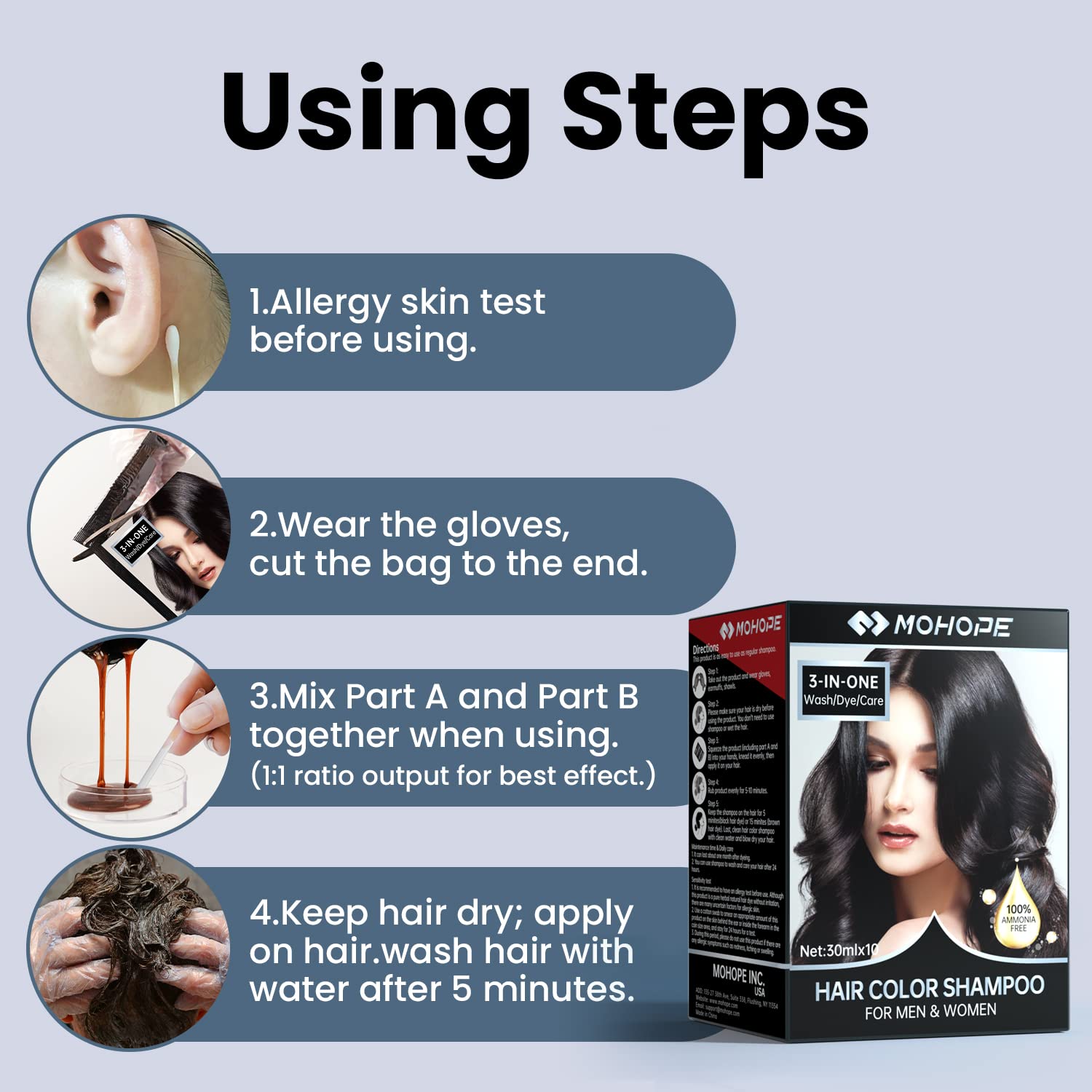 MOHOPE Black Shampoo 16.9 Fl Oz (500ml) | 100% Grey Coverage 3 In 1 Revolutionary Instant Hair Dye | Semi Permanent Magically Only 10 Minutes Last 30 Days | Safe Natural Ingredients