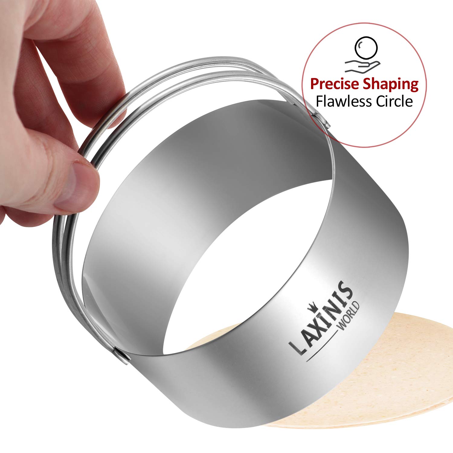 Laxinis World Biscuit Cutter Set, 5 Pieces Round Cookies Cutters with Handle, 18/8 Stainless Steel Graduated Circle Pastry and Dough Cutters