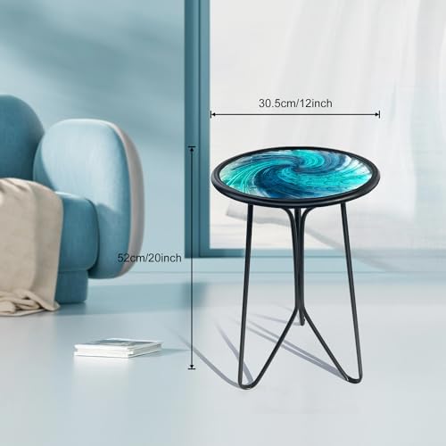 LIFFY Patio Side Table - Small Round End Table - Metal Side Table - Small Porch Table for Indoor and Outdoor Decor (12in Glass Top)