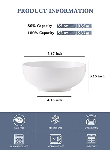 Kanwone Large Serving Bowls - 52 Ounce, Porcelain Salad Bowls, Pasta, Soup Bowls, Set of 2, Serving Dishes for Entertaining, Microwave and Dishwasher Safe, Matte White