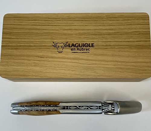 Laguiole En Aubrac Sommelier DeLuxe No 8 Waiter's Corkscrew, Bee Edition Olive Wood Handle, Wine Opener With Foil Cutter & Bottle Opener | Special Crafting Along The Luxury Corkscrew