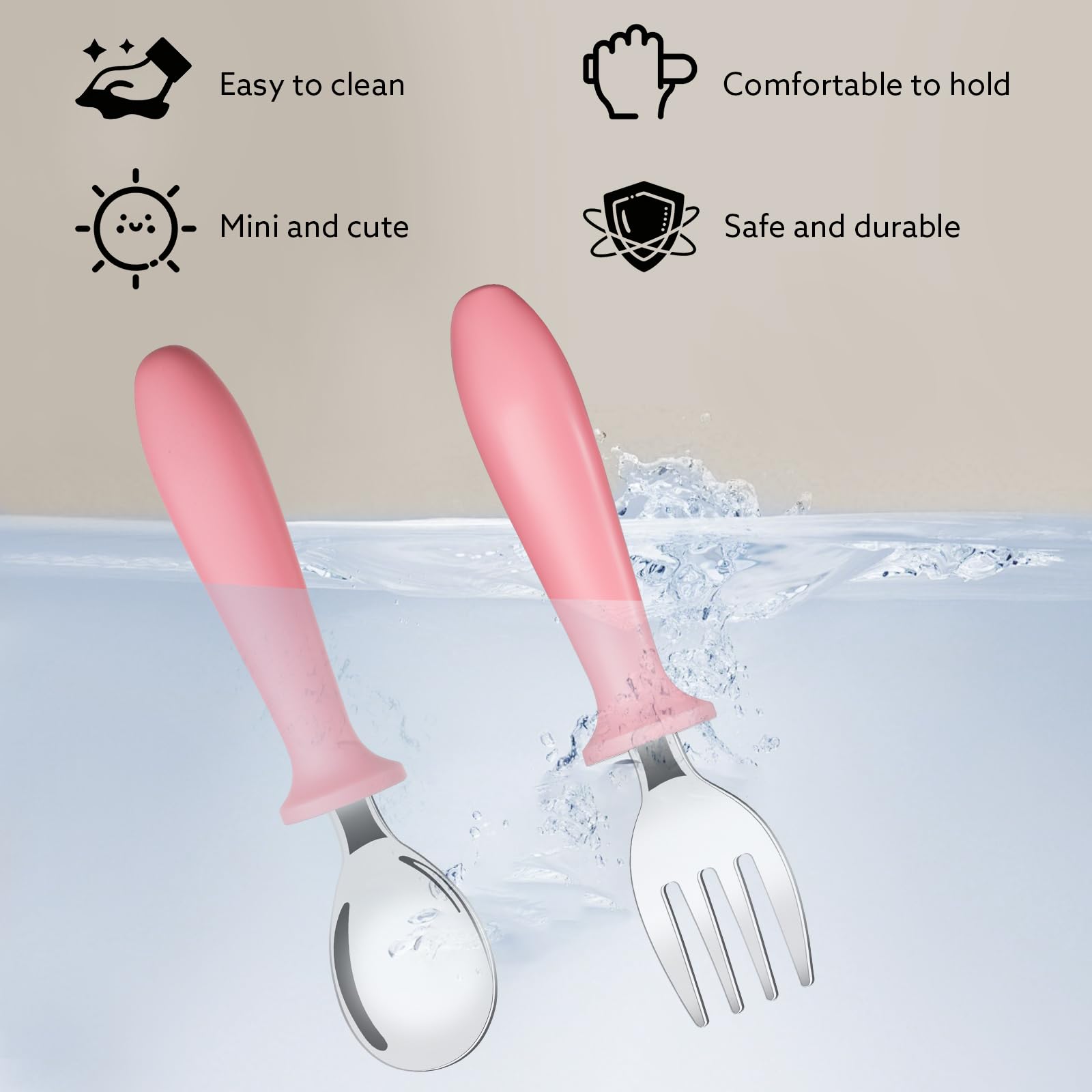 Pimoys 6 Pieces Toddler Utensils,Toddler Forks and Spoons,Kids Silverware Set with Plastic Handle Stainless Steel Toddler Silverware,Dishwasher Safe