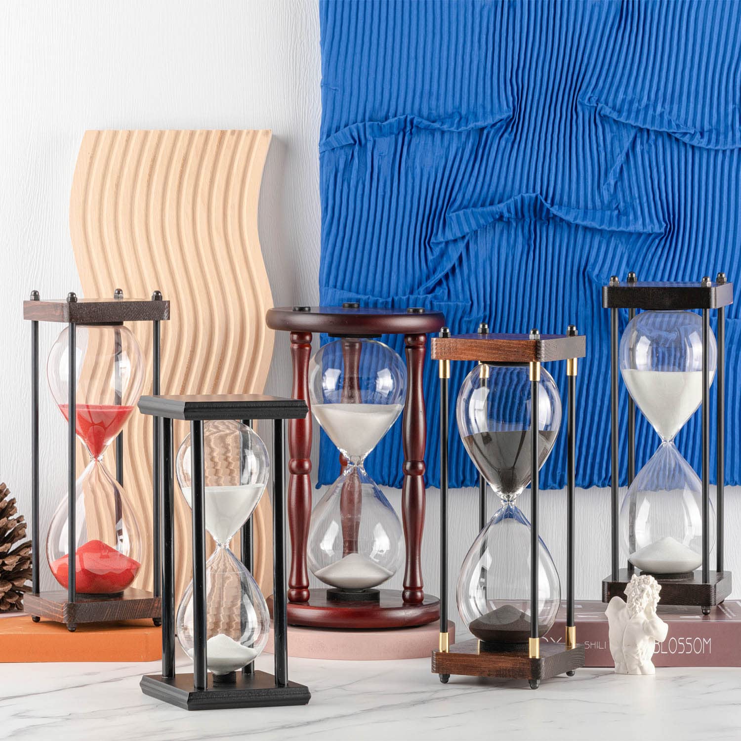 Large Fillable Hourglass Timer Sand Clock, Decorative Wooden Empty Hourglass Sand Timer
